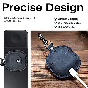 Miimall Leather Case Compatible for Samsung Galaxy Buds 2 Pro/Galaxy Buds Pro/Galaxy Buds 2 / Galaxy Buds Live, Full Protective Bumper with Keychain for Galaxy Buds 2 Pro(Blue)