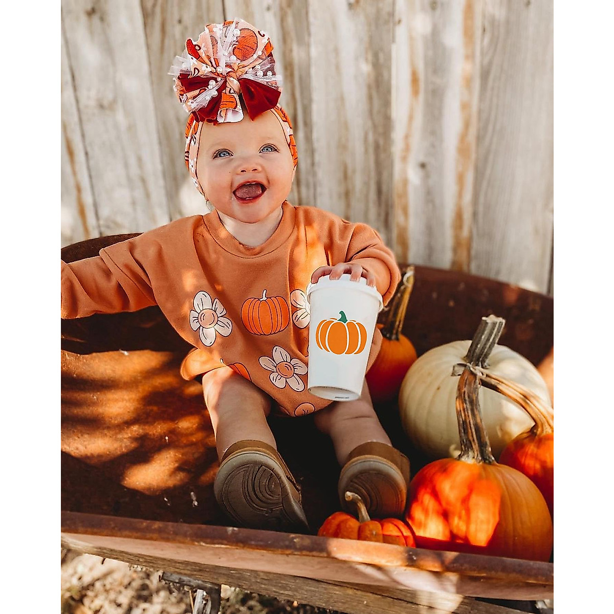 Hnyenmcko Newborn Baby Boy Girl Halloween Outfit Pumpkin Sweatshirt Bubble Romper Oversized Bodysuit Halloween Baby Clothes (B-Coffee, 0-3 Months)