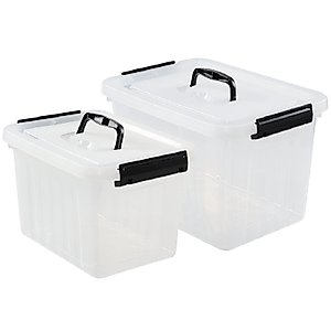 Saedy 12 Quart & 6 Quart Plastic Latching Storage Container Box with Handle, 2 Pack Clear Lidded Bin