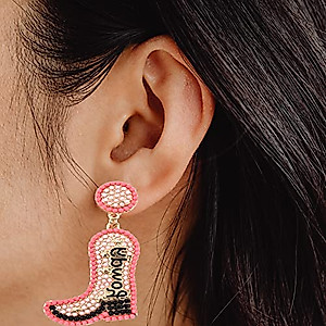 Dvacaman Christmas Beaded Earrings for Women Girls, Christmas Tree Santa Claus Xmas Snowman Elk Cowgirl Boot Earring for Festive Holiday Party Gift (Barbie powder)