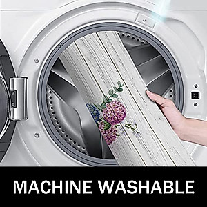 Welcome Doormat,Watercolor Hydrangea Flowers Wood Board Absorbent Non Slip Bath Rug,Spring Floral Art Washable Carpet for Kitchen Bathroom Front Door Entryway Decor 24x71In