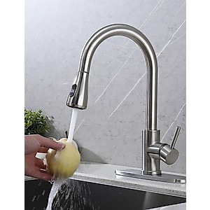 Kitchen Faucet with Pull Down Sprayer- Brushed Nickel Sink Faucets, 360° Swivel Single Handle High Arc Stainless Steel, Commercial Modern Kitchen-Faucets, 1/3 Hole, Deck Plate Included (2-Model)