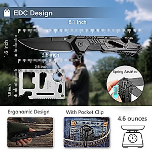 ADSWEER Pocket Knife, Gifts For Men Him Dad Boyfriend, Hunting Survival Folding EDC Knives, Fathers Day Valentines Christmas Birthday Gifts, Knives With Bottle Opener, Credit Card Multitool