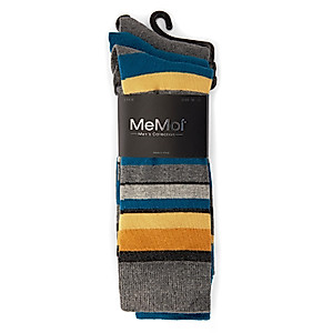 MeMoi Striped Cotton Blend Crew Sock 3 Pack Gray Heather 10-13