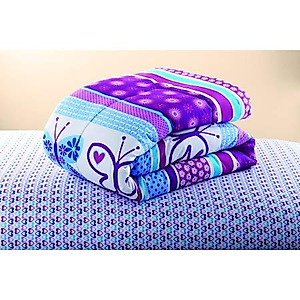 Mainstay Kids' Coordinated Bed in a Bag Includes Comforter, Pillow sham(s), Flat Sheet, Fitted Sheet, Pillow case(s), (Twin, Purple Butterfly Bed)
