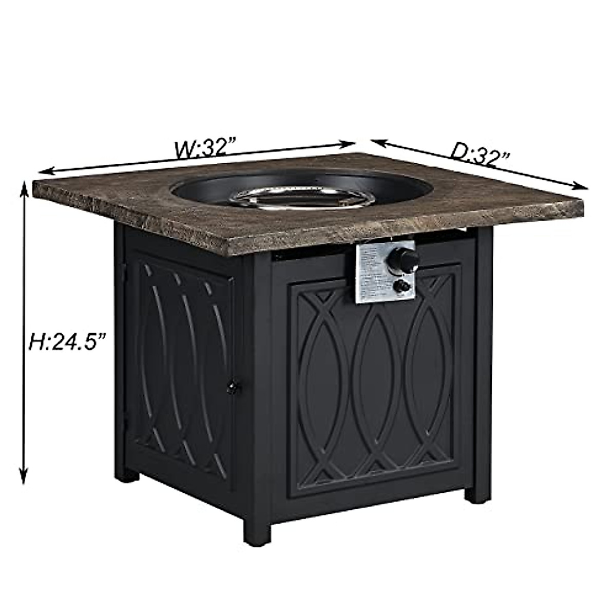 Ehomexpert 50,000 BTU Fire Pit Table,32-inch Outdoor Garden Square Auto-Ignition Propane Gas Fire Table with Waterproof Cover for Patio Courtyard Balcony,Brown