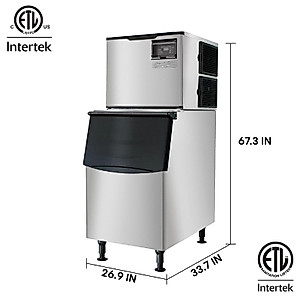 Westlake Commercial Ice Maker Machine Stainless Steel Full Cube NSF Certificated 500 lbs/24H Ice with 375lbs Storage Ice Maker Machine Capacity-Ideal for Coffee Shops, Hotels, Bars, Restaurants