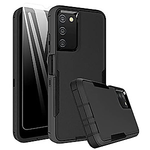 Dahkoiz for Samsung Galaxy A03S Case, with Tempered Glass Screen Protector, Dust Proof Port Cover, Full Body Protection Rubber Cover Phone Case for Samsung Galaxy A03S/A02S, Black/Black