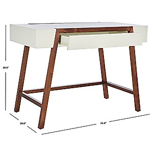 SAFAVIEH Home Collection Marwood Mid-Century Modern White/Brown Desk, Medium