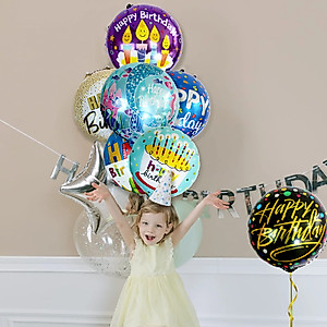 24 Pcs Happy Birthday Foil Balloons 18 inch Round Helium Floating Mylar Balloon Inflatable Balloons for Birthday Party Decorations Supplies,12 Patterns