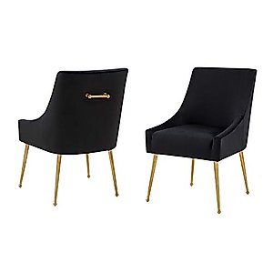 Limari Home Lombardo Collection Modern Style Velvet Upholstered Dining Chair with Back Handle (Set of 2), Black, Gold