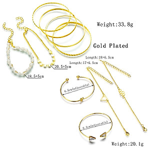 Cocazyw 19pcs Multiple Layered Stackable Open Cuff Wrap Bangle Rose gold Gold Bracelets for Women Jewelry Adjustable Bangles for Girls Set Gifts (Gold)