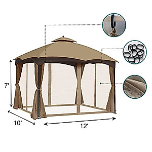 Tanxianzhe 10'x12' Gazebo Replacement Mosquito Netting 4-Panel Patio Screen Walls with Zipper (Khaki)