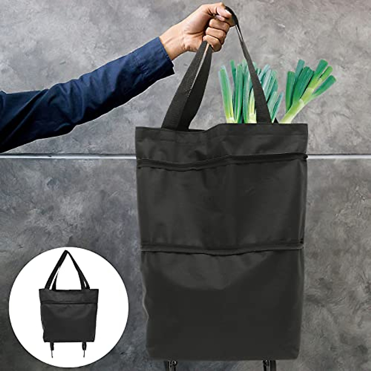 Collapsible Trolley Bag Folding Shopping Bag with Wheels Foldable Grocery Bag Laundry Bag