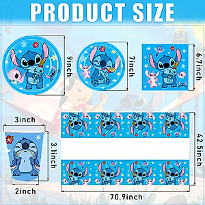 103 PCS Stitch Birthday Party Decorations, Stitch Party Decorations Set Includes Tableware Set, Happy Birthday Banner, Hanging Swirls, Balloons for Birthday Party Supplies