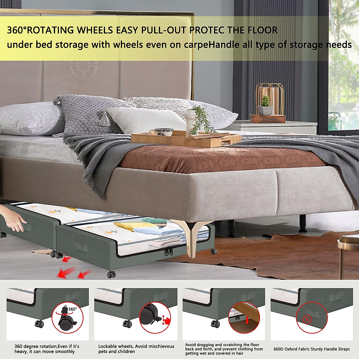 BtyHomShelf Under Bed Storage With Wheels,2pack Space-Saving Under Bed Storage Containers,Large Rolling Under Bed Shoe ​Storage Metal Drawer Containers Organizer With Removable Clear Lids Cover