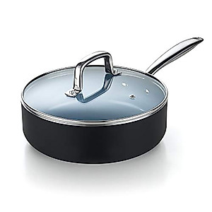 Cook N Home 02690 Ceramic Nonstick Coating Deep Saute Fry Pan with Lid 3.5-Qt, Grey