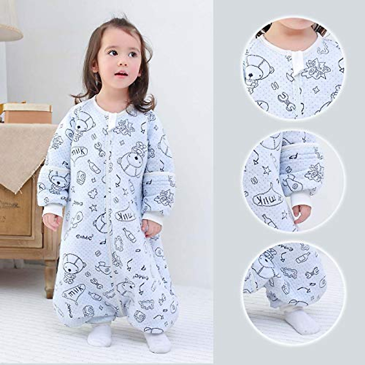 Happy Cherry Baby Girls One-Piece Rompers Sleeping Bag Warm Jumpsuit Wearable Blanket Sleepwear 100% Cotton XXL Blue