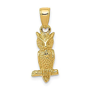 IceCarats 14K Yellow Gold Owl Symbol of Wisdom Bird Necklace Pendant Charm Only