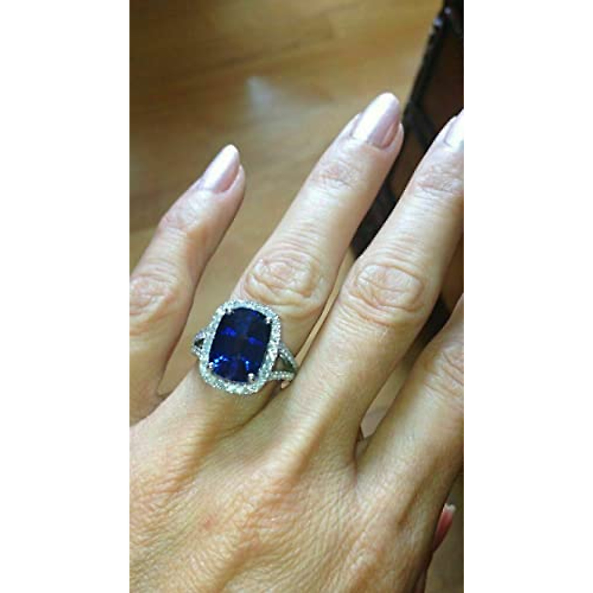Birthstone Blue Sapphire With Diamond Ring. Lab-Created Blue Sapphire Round, And Oval 925 Sterling Silver Ring, Gift Ring, Handmade Ring, 14K White Gold Plated