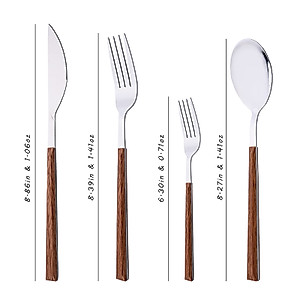 Uniturcky Silverware Set for 4, 16-Piece Stainless Steel Flatware Cutlery Set, Tableware Eating Utensil Set with Wooden Effect Handle, Include Knife Fork Spoon, Mirror Polished, Dishwasher Safe