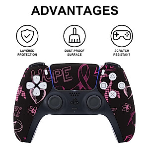 Pink Ribbon Breast Cancer Awareness 3pcs Whole Body Decal Cover Sticker for PS5 Digital Edition for PS5 Console and Controller