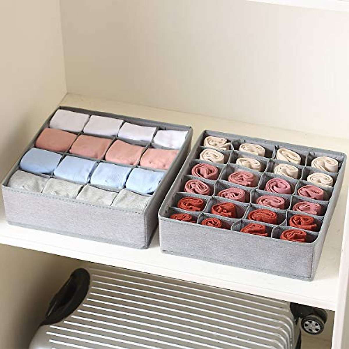 Qozary 24 and 16 Cell Closet Socks Organizer Drawer Divider, Collapsible Closet Cabinet Organizer Underwear Storage Boxes for Storing Socks, Lingerie, Underwear