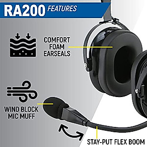 Rugged General Aviation Student Pilot Headsets for Flying Airplanes - Features Noise Reduction GA Dual Plugs Adjustable Headband Free Headset Bag and Cloth Ear Covers