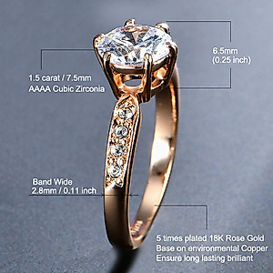 QJLE 1.5 Carat Fake Wedding Rings, Dainty Cubic Zirconia 18K Rose Gold Plated Rings for Women Promise Engagement Stacking Rings Size 8 Band