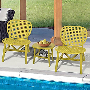 Tidyard 3 Piece Bistro Set, Hollow Design Chairs and Table with Open Shelf, Patio Conversation Set for Balcony Garden Yard Poolside Outdoor Furniture