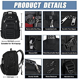 18.4 Laptop Backpack for Men, 60L Extra Large Gaming Laptops Backpack with USB Charger Port,TSA Friendly Flight Approved RFID Anti-Theft Pocket Heavy Duty Durable Computer Bag Backbag