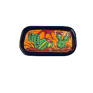 MEXTEQUIL - Authentic Mexican Talavera Tequila Shot Glasse with Tray and Salt Shaker - 2 Shots, 4pieces - Giffable - Artisanal colorful hand-painted (Cactus)