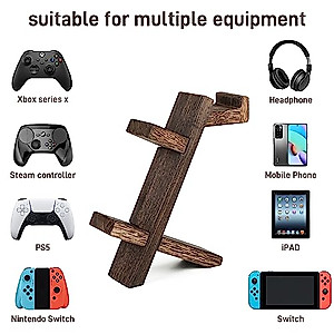 BEARUT Game Controller Holder Headset Stand 2-Tier Universal Controller Gaming PC Accessories Storage Rack Headphone Stand for Xbox Series PS5 PS4 by Wood