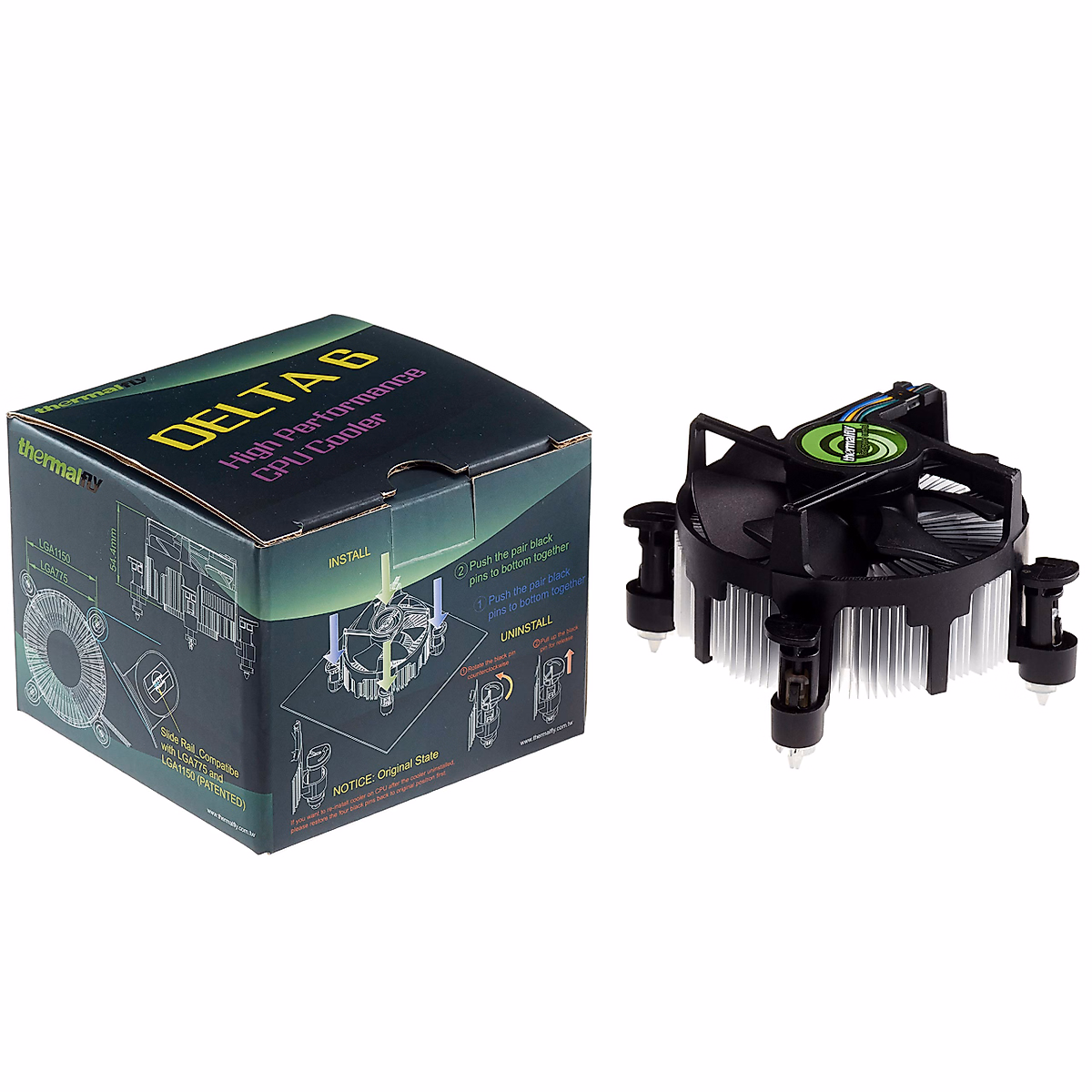 ThermalFly Delta 6 CPU Cooler for Intel Sockets LGA1200/LGA775/LGA1150/LGA1151/LGA1155/LGA1156, 90mm 4Pin PWM Fan, up to 100W Cooling Power, Pre-Applied High Performance Grease, for Desktop Computer