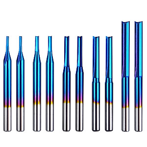 AnoleX CNC Router Bit Kits, 1/8” Shank Straight CNC Bits Nano Blue Coating Carbide Engraving Tool End Milling Cutter| 1/1.5/2/2.5/3.175mm, 10PCS
