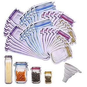 20 Pcs Reusable Mason Jar Ziplock Bags,Mason Jar Bottle Bags,Fresh Leak-Proof Snack Food Storage,Silicone Ziplock Bags for Kitchen,Camping,Travel,Office (20)