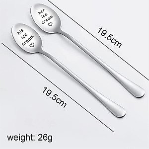 His and Her Ice Cream Spoons for Couples, Boyfriend Girlfriend Birthday Wedding Anniversary Christmas Gifts for Wife Husband Stainless Steel Couple Engraved Spoon Set 2Pcs