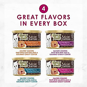 Purina Fancy Feast Pate Wet Cat Food Variety Pack, Savory Centers Pate With a Gravy Center - (2 Packs of 12) 3 oz. Pull-Top Cans