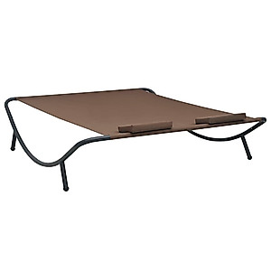 vidaXL Patio Lounge Bed in Brown Fabric - Outdoor Weather-Resistant Relaxation Furniture with Powder-Coated Steel Frame and Comfortable Pillows