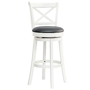 HOMCOM Traditional Bar Stool, 31 Inch Seat Height Barstool, Swivel PU Leather Upholstered Chair, with Cross Back and Rubberwood Frame, Cream White