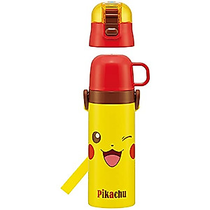 Skater SKDC4-A Children's 2-Way Stainless Steel Water Bottle with Cup, Pikachu, 21 Face, Pokemon, 15.2 fl oz (430 ml)
