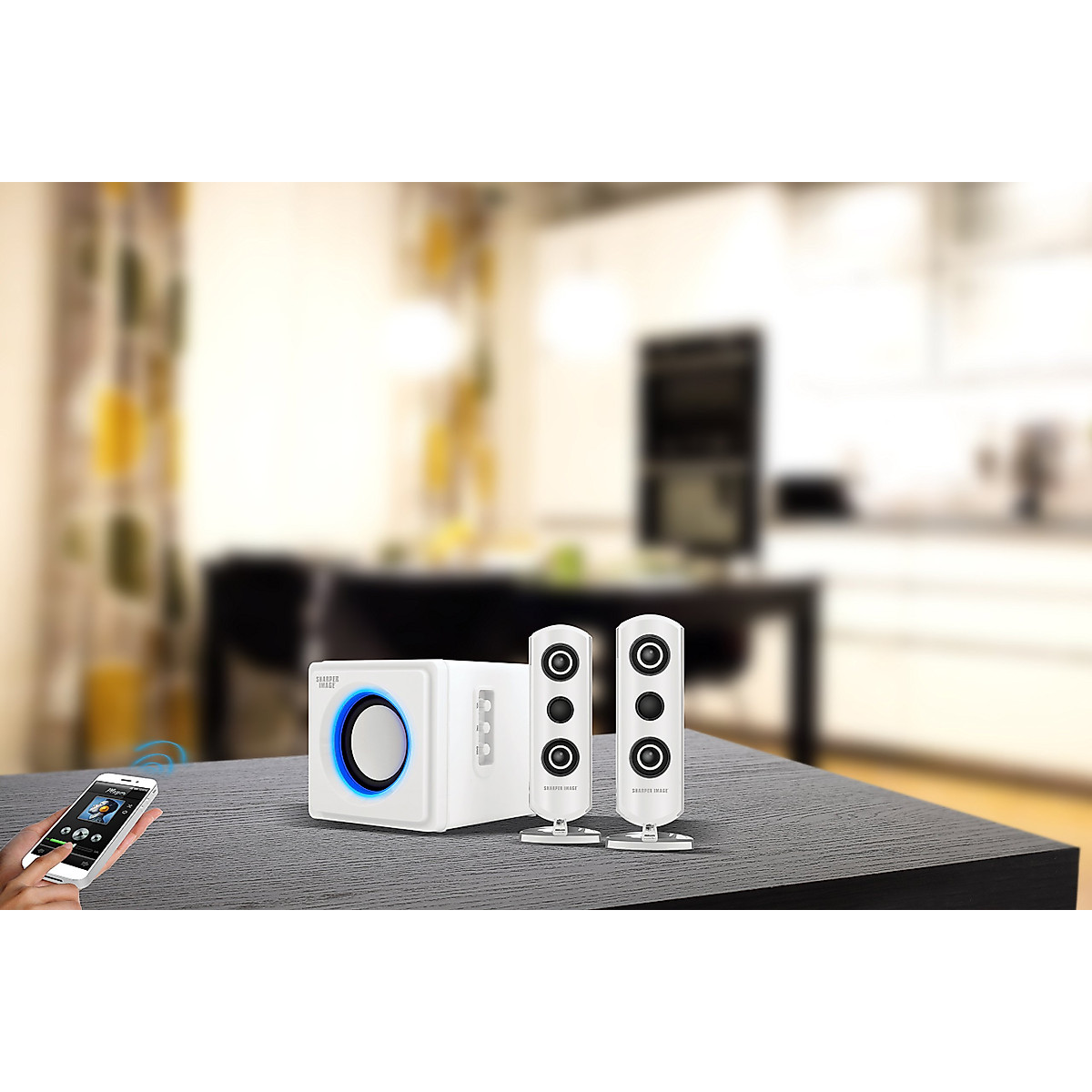 Sharper Image SBT2002WH 2.1 Computer Speakers with Subwoofer, Bluetooth, LED Ambient Light (White)