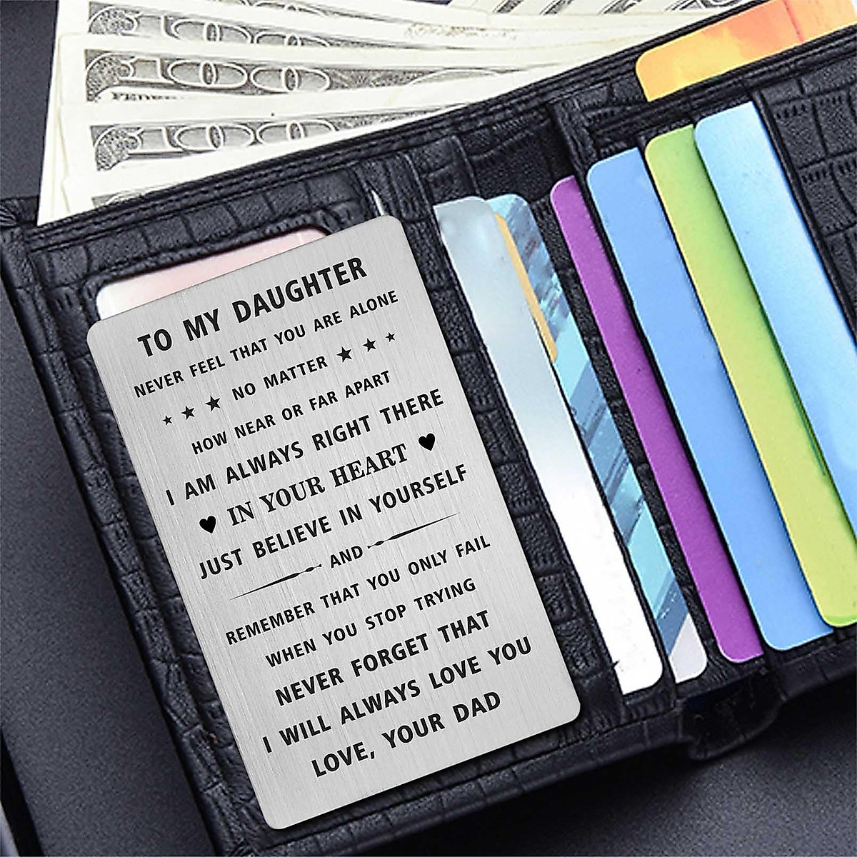 Daughter Birthday Card Gifts - I Love You Daughter from Dad - Daughter Birthday Wedding Engraved Wallet Card Gifts for Girl