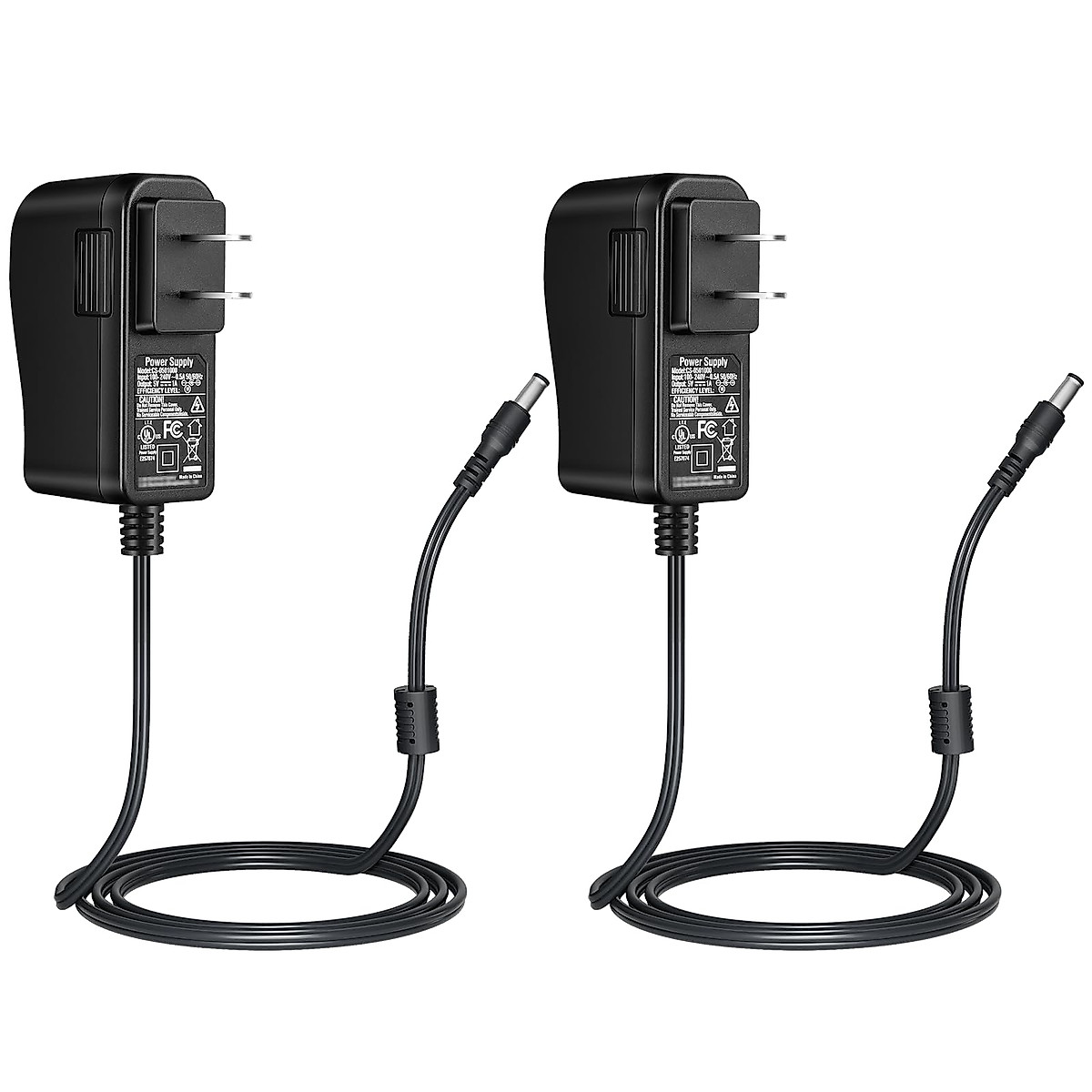 2-Pack AC to DC 5V 1A Power Supply Plug 5.5mm x 2.1mm UL Listed FCC