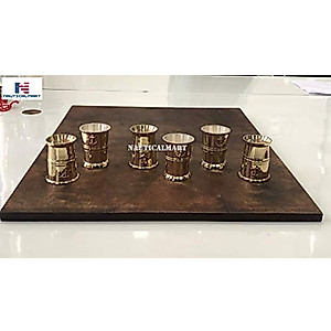 Nautical-Mart Brass Tequila Shot Glass with Anchor Monogram in Handmade Wooden Box – Six Glass Set