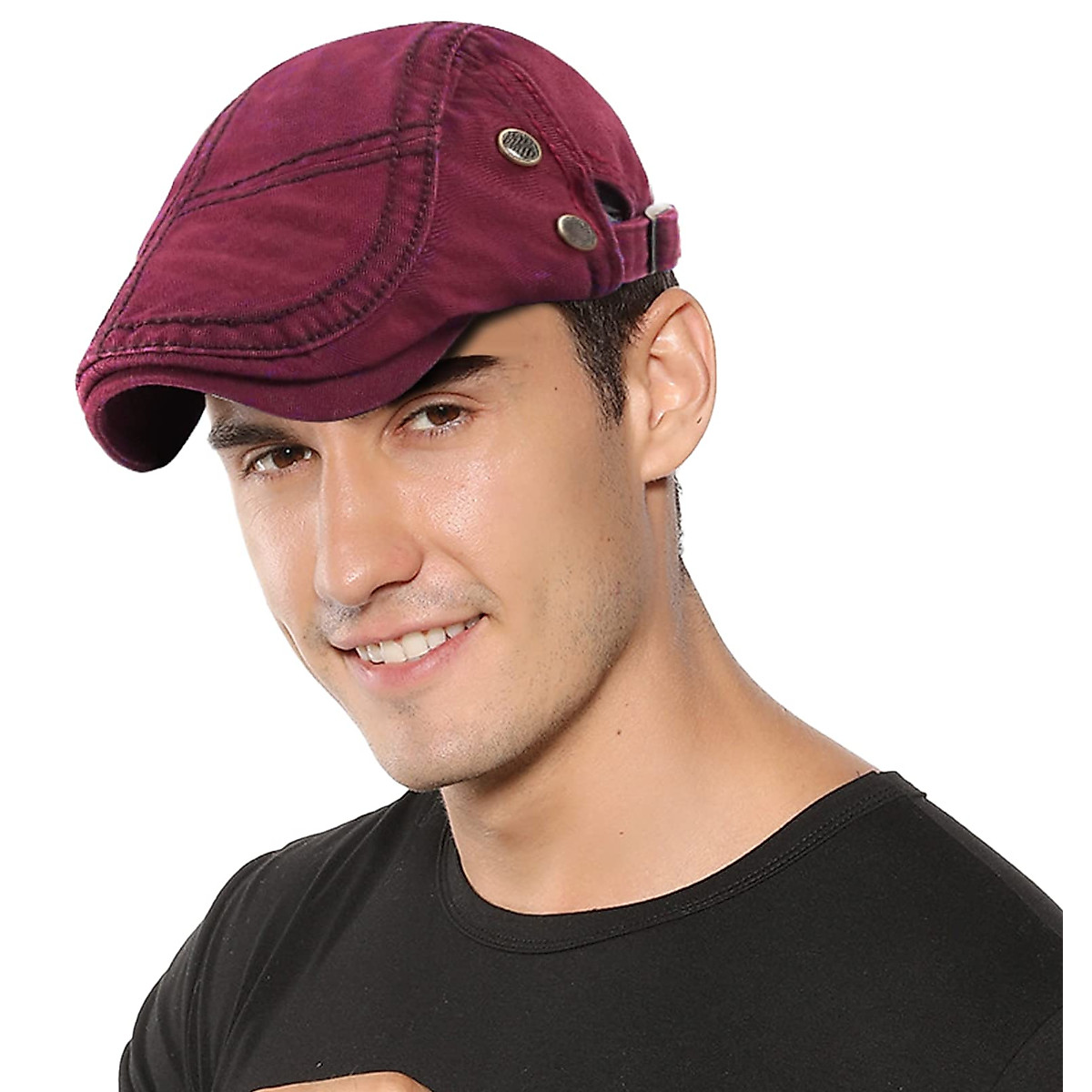 Men’s Lightweight Cotton Newsboy Hap Gatsby Cabbie Cap Classic Ivy Flat Hat Driving Hunting Golf Cap Red Scally Hat