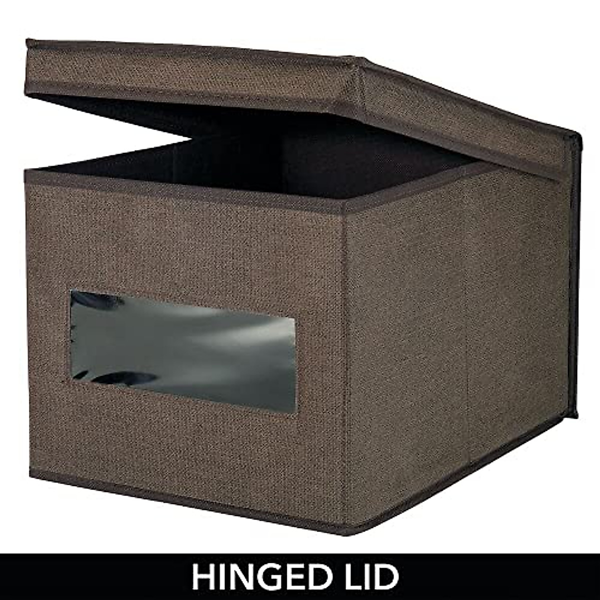 mDesign Large Fabric Stackable Closet Organizer Box with Clear Window/Lid for Bedroom, Office, Bathroom, Mudroom Organization - Shoe, Sweater, Clothes Storage, Lido Collection - Espresso Brown