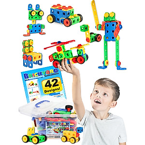 Brickyard Building Blocks STEM Toys - Educational Building Toys for Kids Ages 4-8 with 101 Pieces, Tools, Design Guide and Toy Storage Box, Gift for Boys & Girls