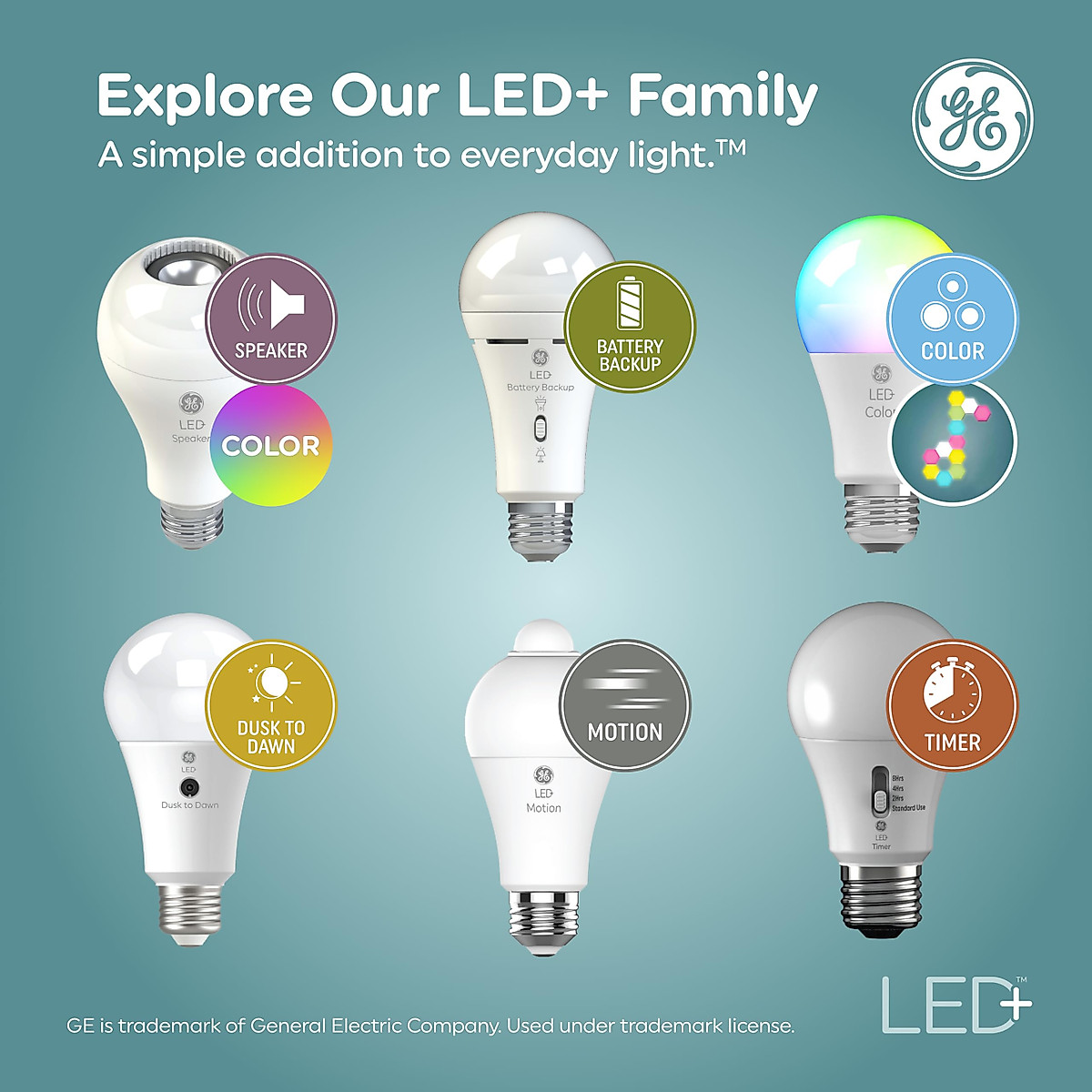 GE LED+ Color Changing Light Bulbs, 18 Colors & 5 Light Modes, No App or Wi-Fi Required, Remote Included, A19 Light Bulb (1 Pack)