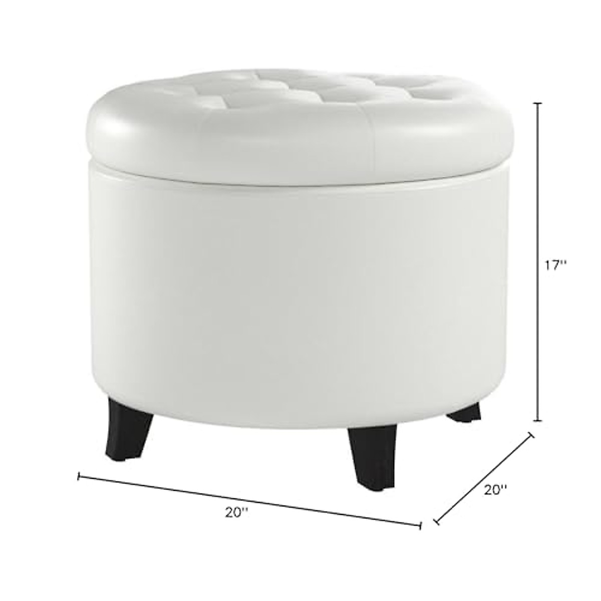 Convenience Concepts Designs4Comfort Round Storage Ottoman 19.75" - Versatile Contemporary Foot Stool for Living Room, Office, Ivory Faux Leather